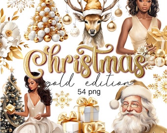 Gold Christmas Clipart Graphics Bundle, 50 Png Digital Download for ...