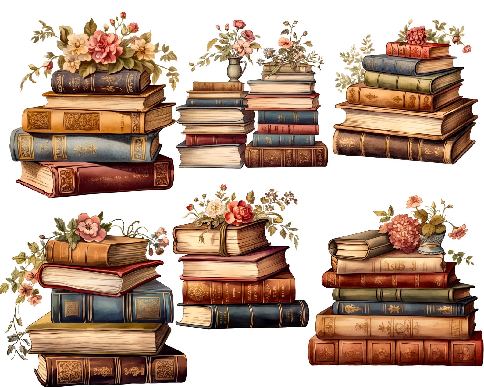 Vintage Book Clipart Bundle, Old Books Watercolor, Antique Book ...