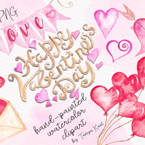 Pink Digital Paper-valentine's Day-love Watercolor-hearts - Etsy