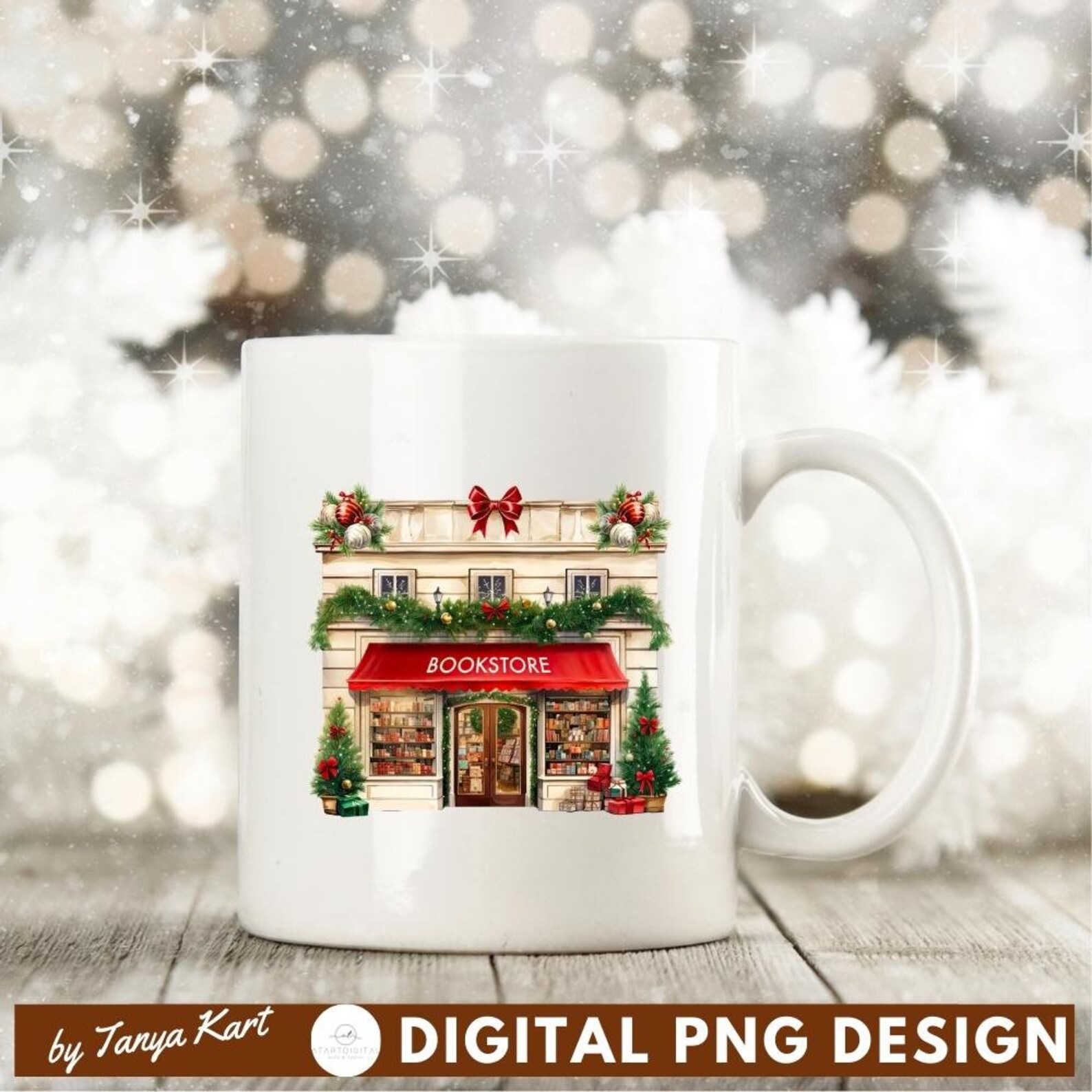 Book Store Winter Illustration Sublimation PNG for Bookworms, Christmas ...