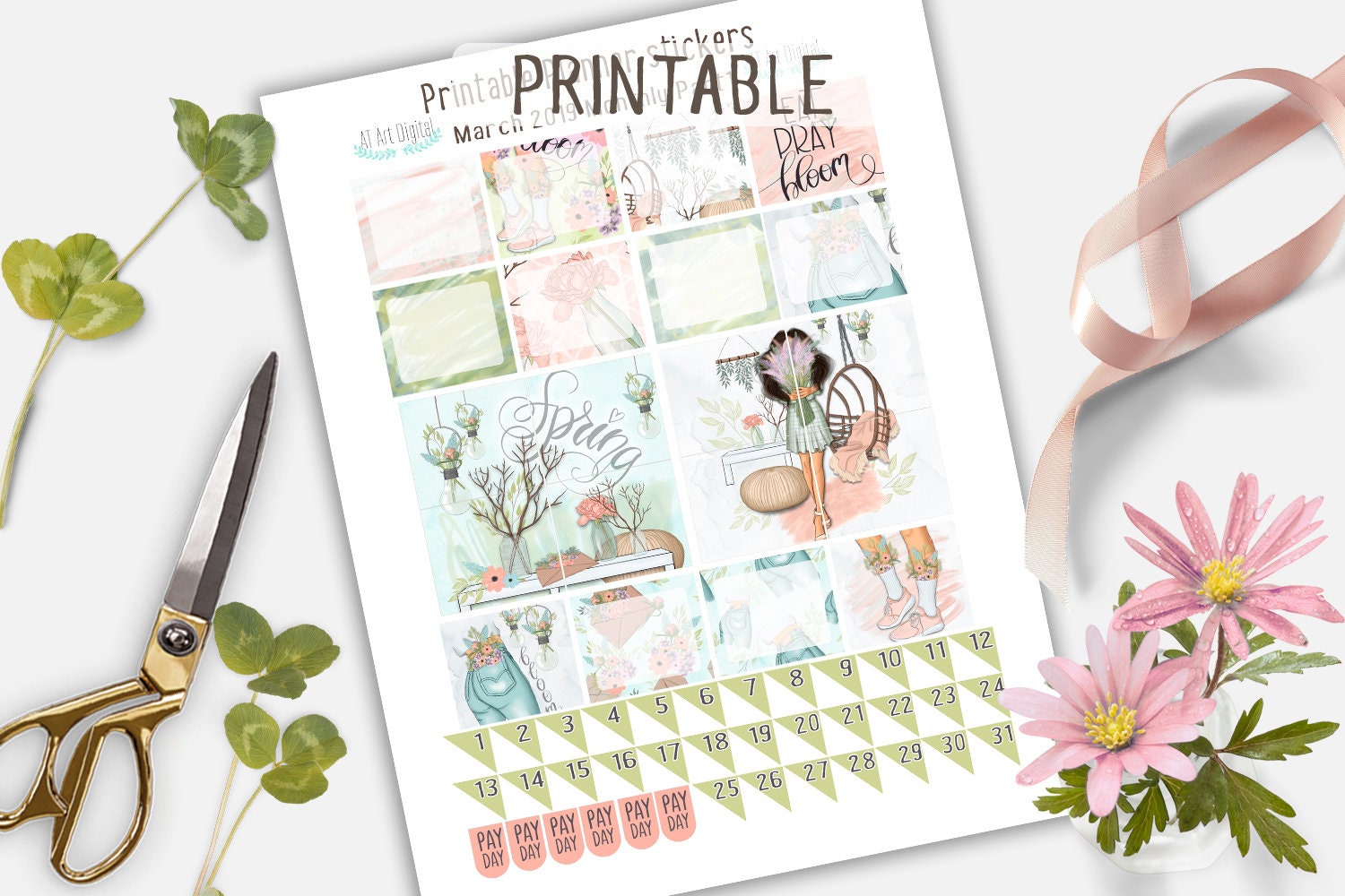 Spring Planner Stickers Printable Stickers Erin Condren | Etsy