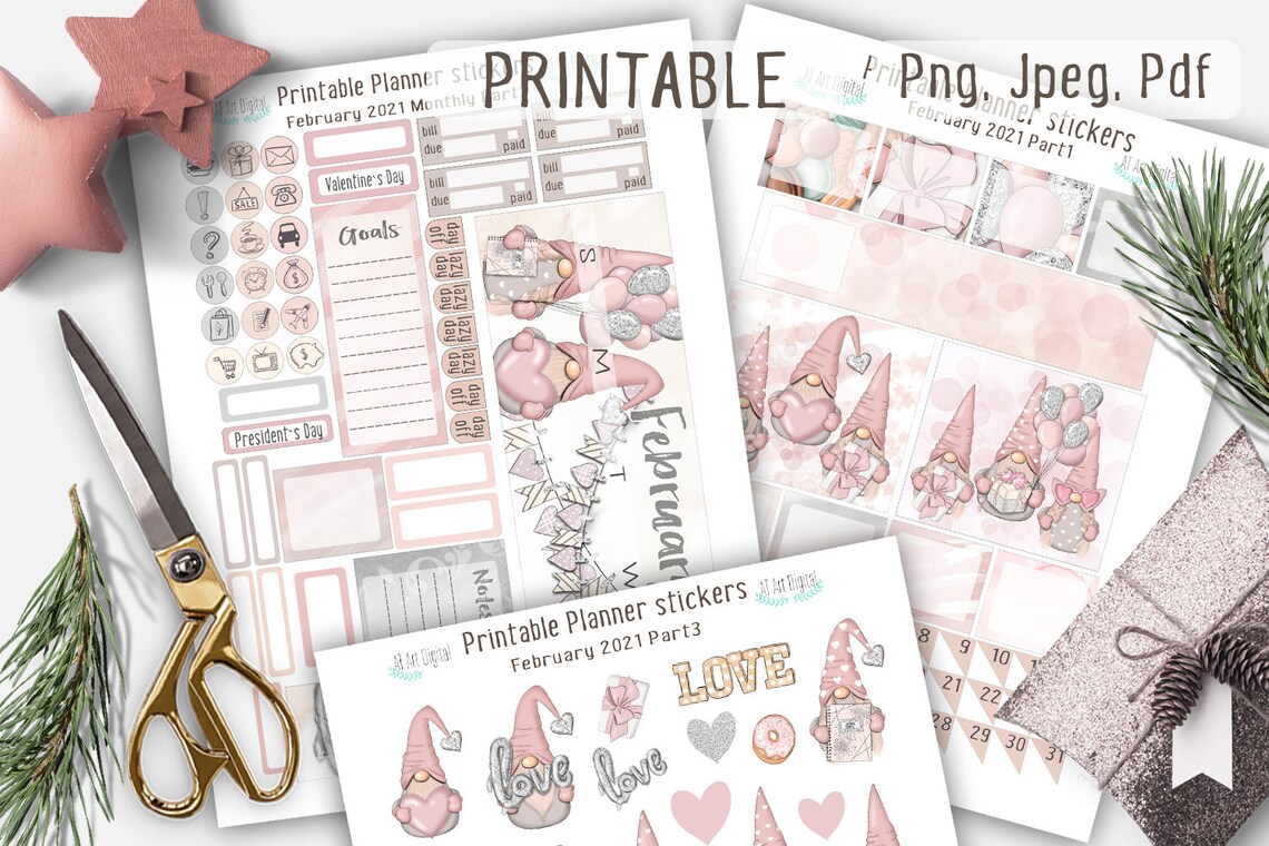 Planner Stickers February Stickers Monthly Kit Printable | Etsy
