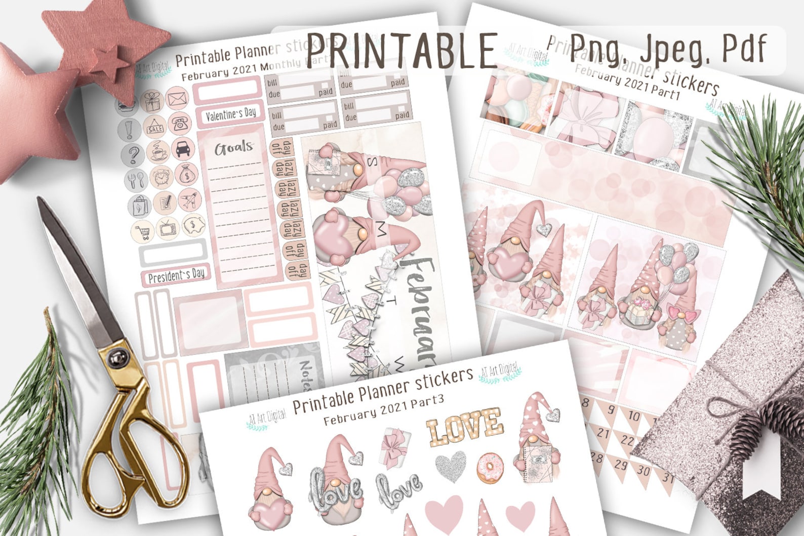 Planner Stickers, February Stickers, Monthly Kit, Printable Planner ...