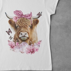 Cow With Pink Flowers Png for Sublimation, Cow Png Design, Farm Animal ...