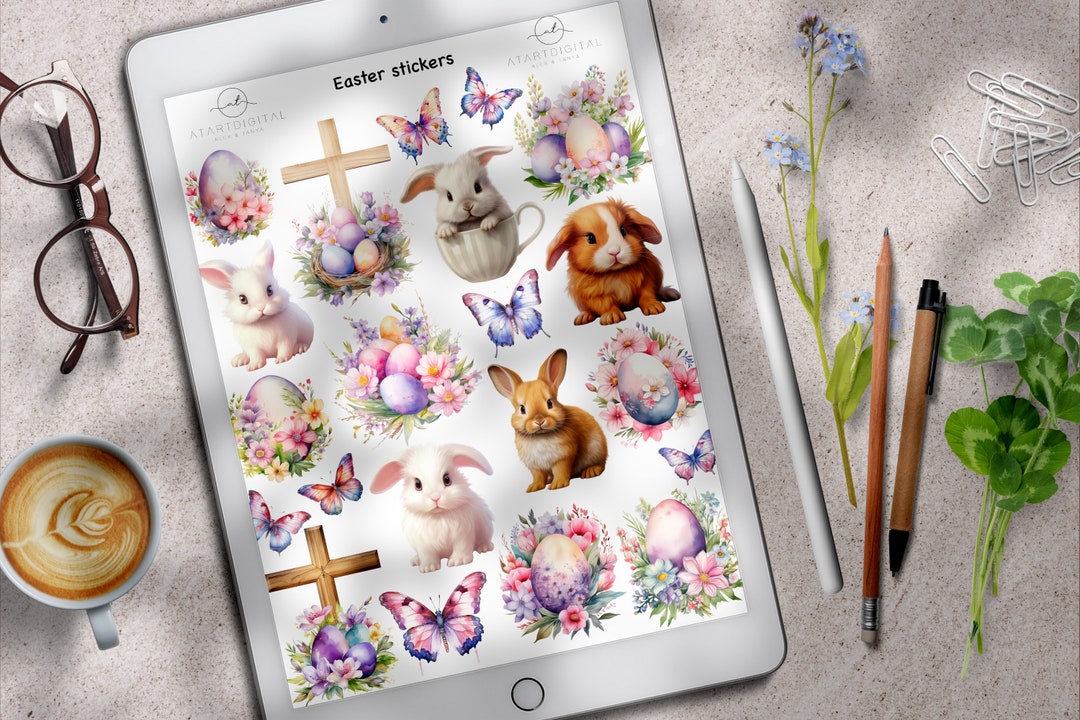 Spring Digital Stickers, Easter Stickers, Individual Png, Bunny Easter ...