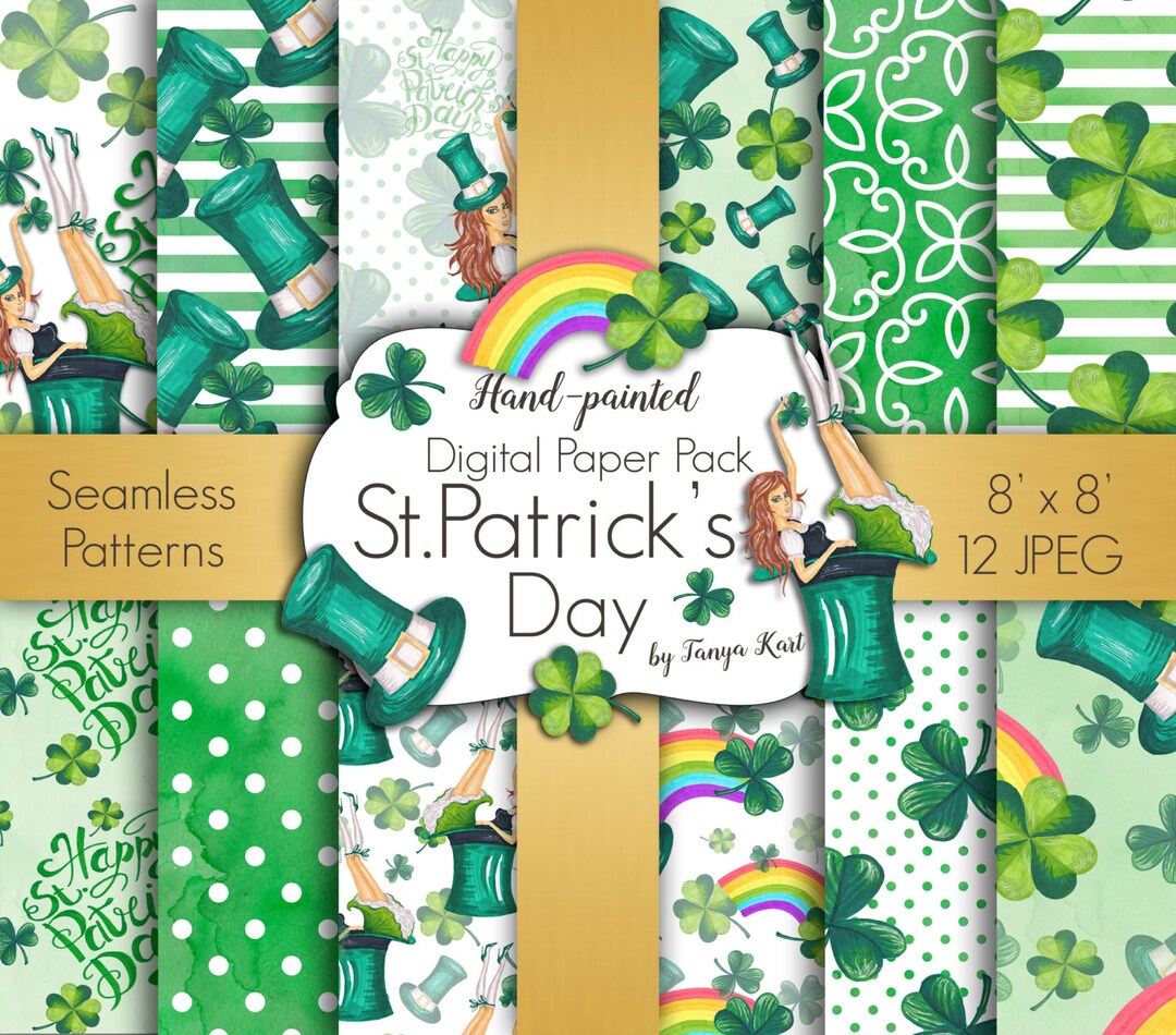 St Patricks Paper, Seamless Pattern, Girly Digital Paper, Spring ...