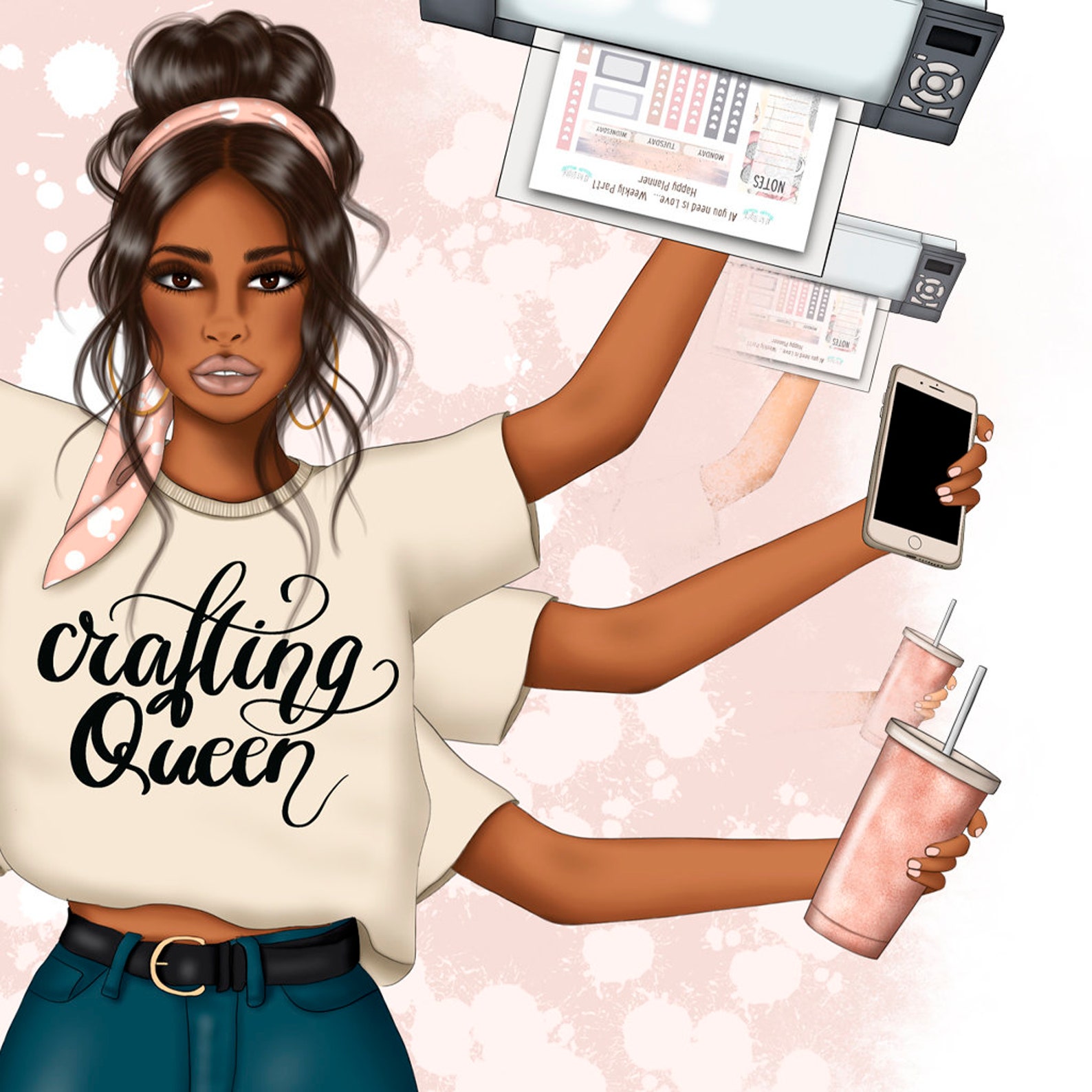 Crafting Queen Png Afro Sublimation, Dark Skin, Craft Png, Craft Woman ...
