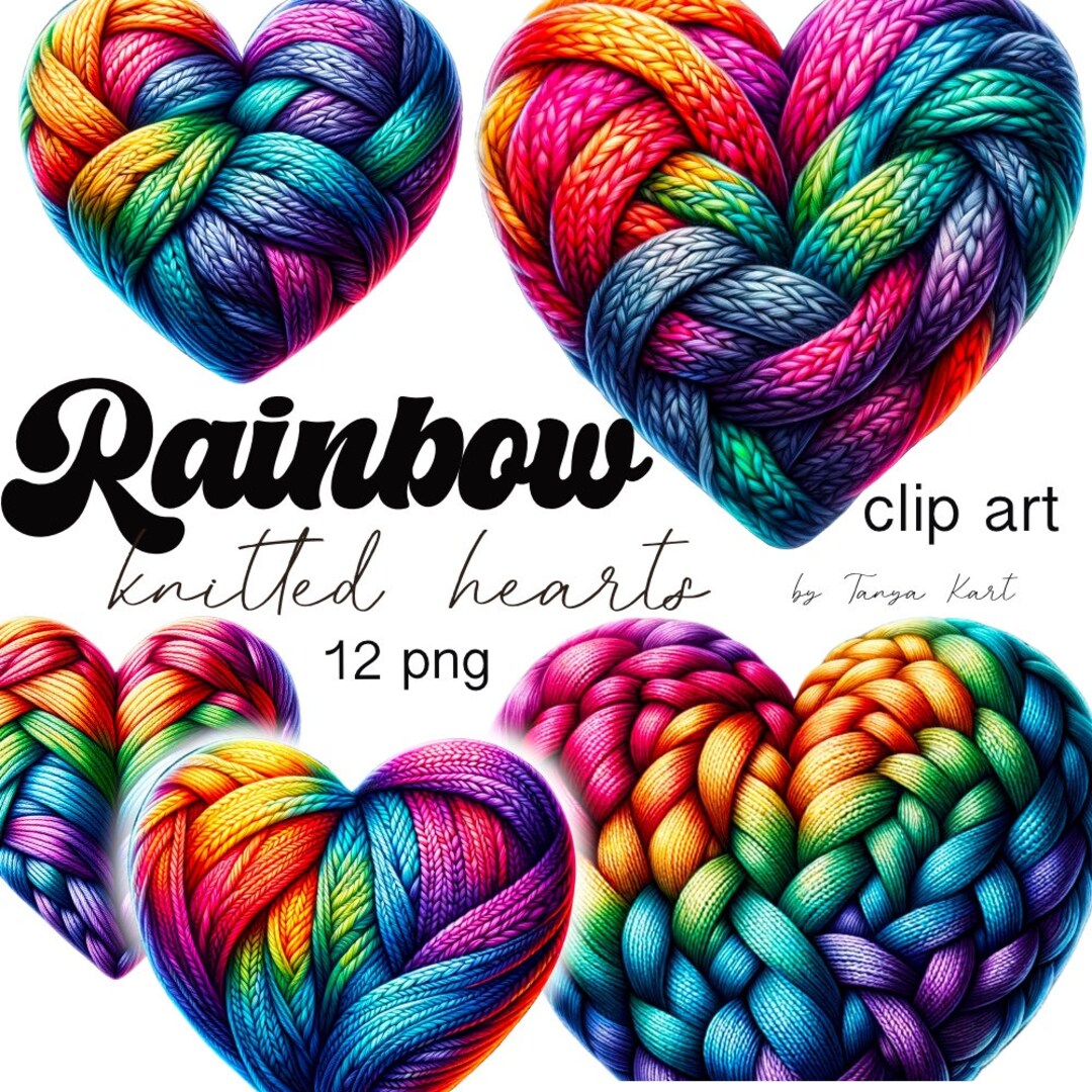 Love Hearts Clipart, Rainbow Color PNG for Valentines Day Crafts ...