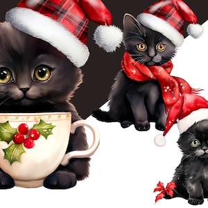 Watercolor Christmas Cat Clipart Bundle, Kittens for Sublimation, Meowy ...