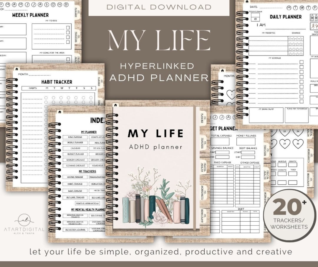 ADHD Digital Planner Mental Health Journal for Adults, Self-care and ...