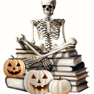 Skeleton With Book, Halloween Pumpkin Design, Digital Download for Book ...