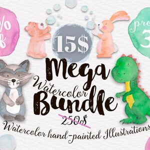 Bundle Pack Png, Watercolor Animals Clipart, Watercolor Clipart, Kids ...
