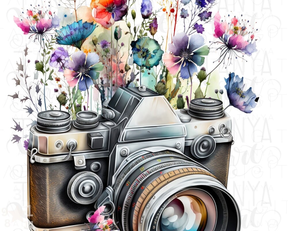 Floral Photo Camera, Vintage Design Png, Commercial Use, Diy Invite ...