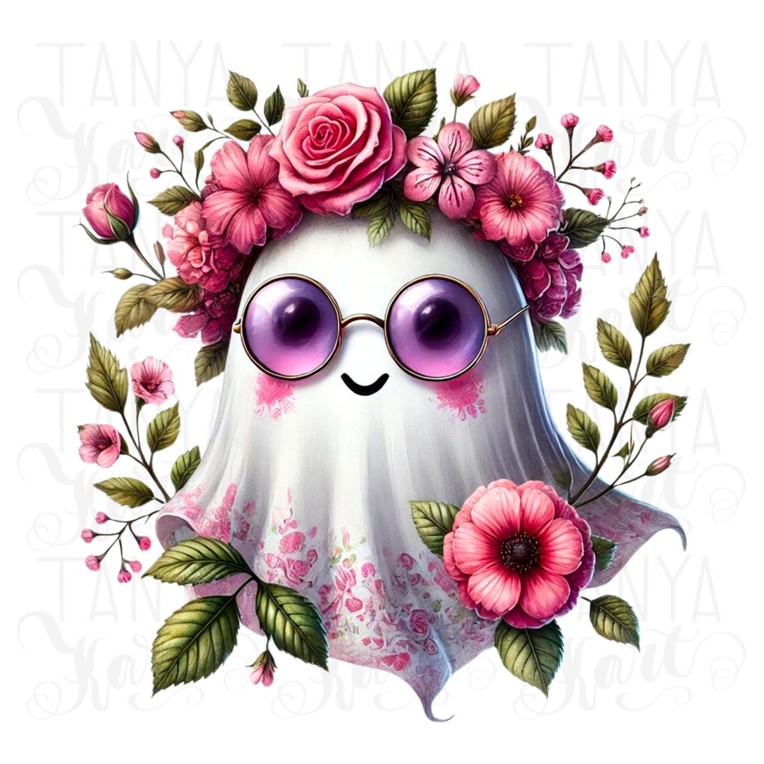 Pink Hippie Ghost PNG Digital Download, Girly Halloween Ghost ...