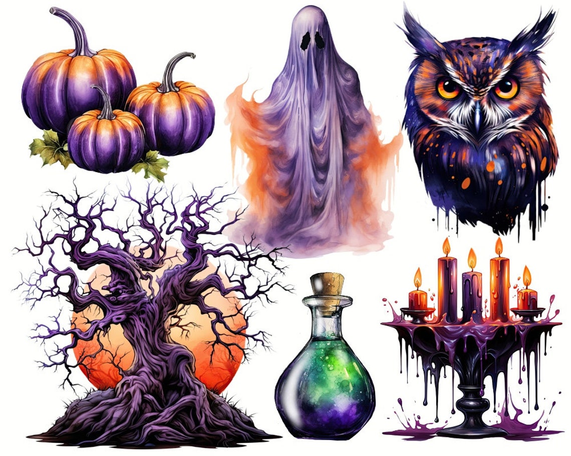 Spooky Halloween Witches PNG Clipart Bundle, Mystical Fantasy & Gothic ...