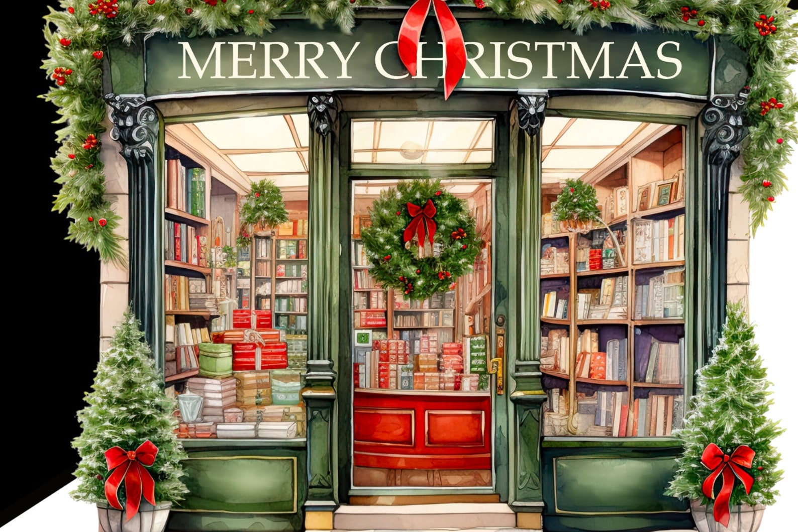 Christmas Bookstore, Literary Art Print Digital Download, Bookish PNG ...