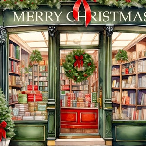 Christmas Bookstore, Literary Art Print Digital Download, Bookish PNG ...