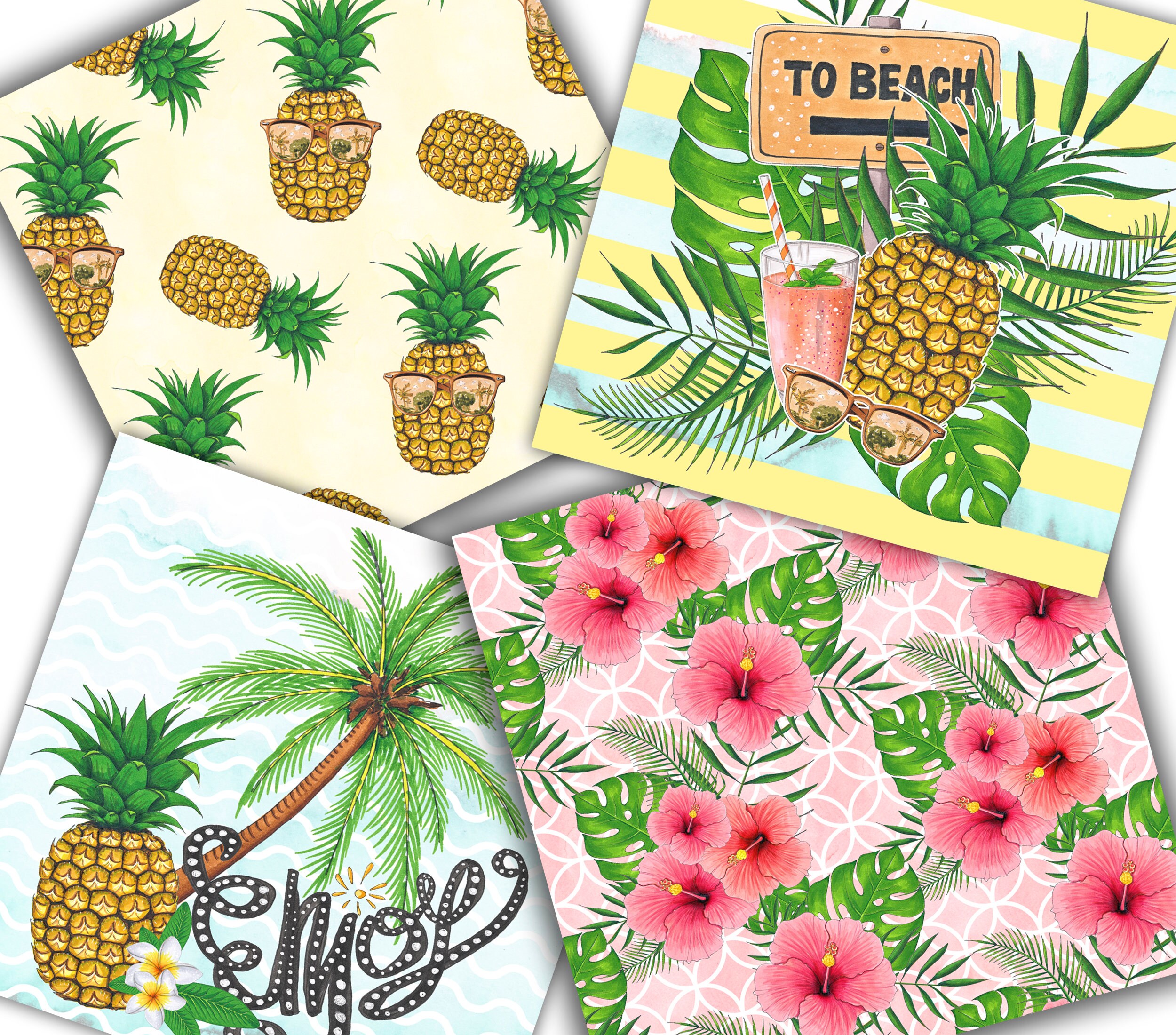 Tropical Digital Paper, Summer Paper, Summer Paper Pack, Hawaii Digital ...