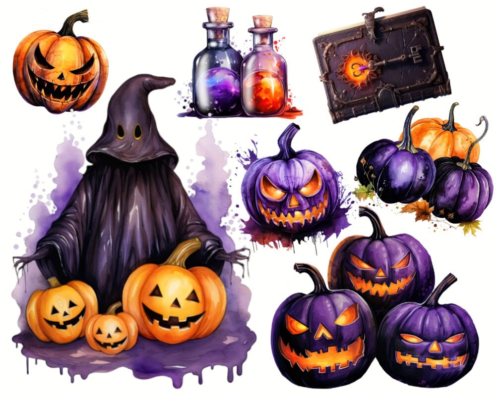 Spooky Halloween Witches PNG Clipart Bundle, Mystical Fantasy & Gothic ...
