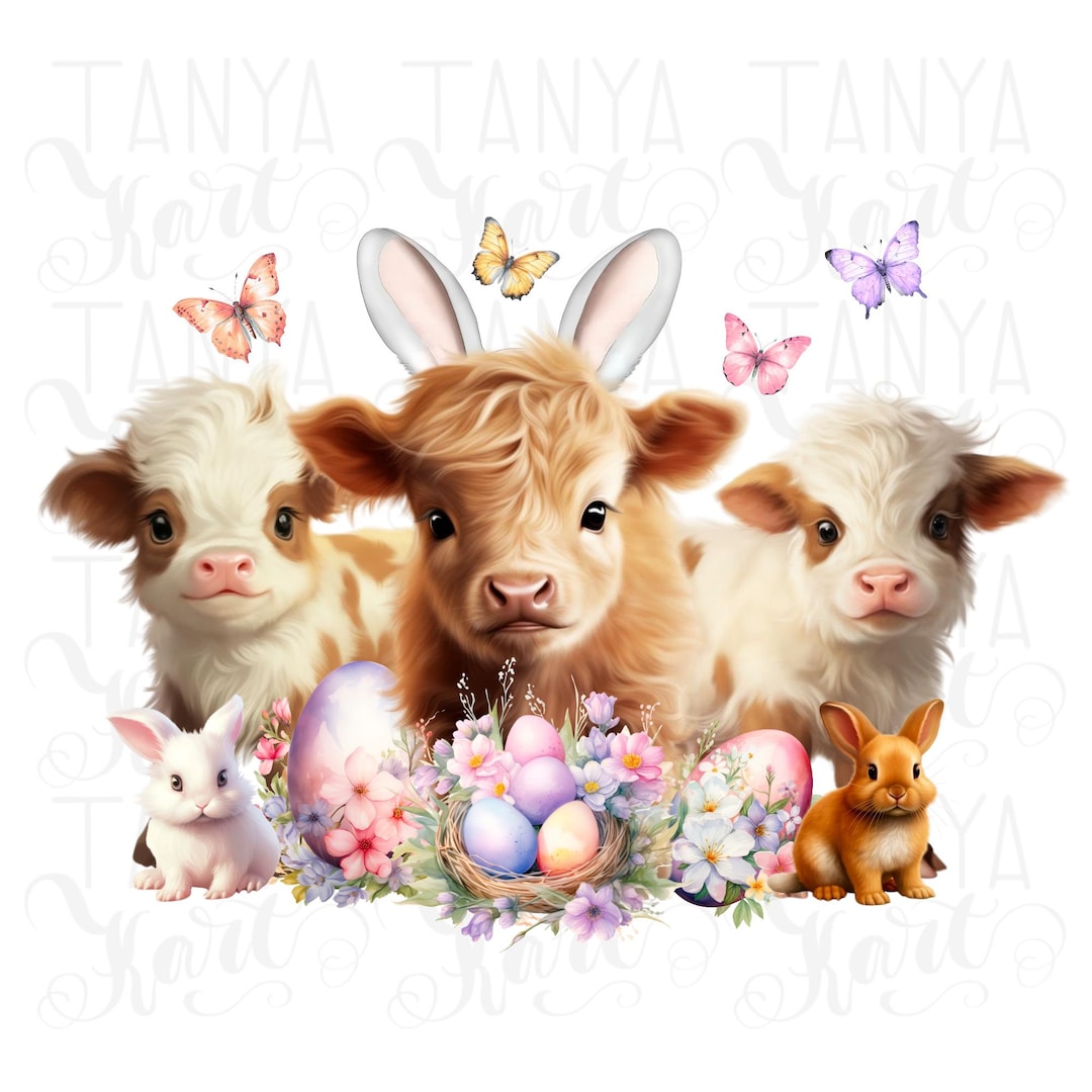 Easter Cows, Digital Download for Sublimation Designs, Highland Cow Art ...