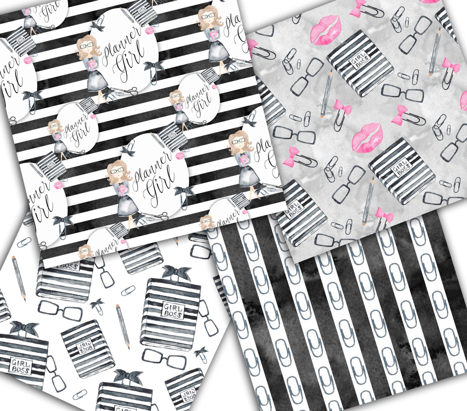 Planner Girl Digital Paper Pack, Fashion Digital Paper, Planner Cover ...