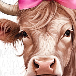 Cow With Pink Bow: Farm Animal Sublimation Design for Digital Download ...