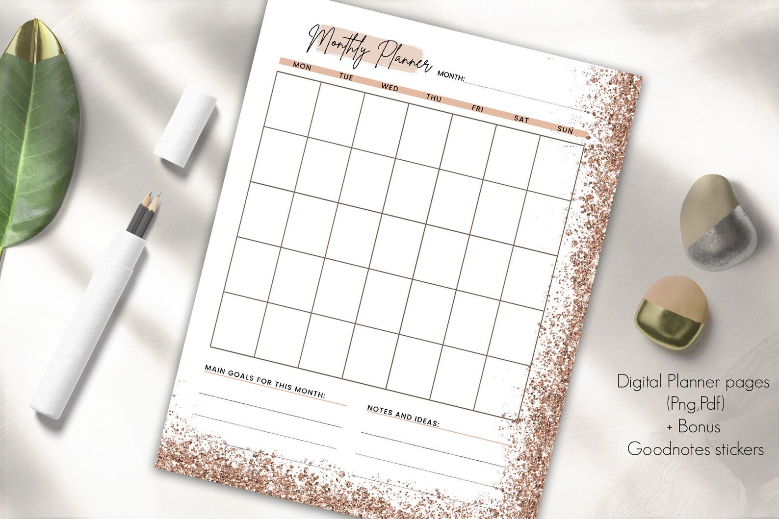 Digital Monthly Planner One Page, Goodnotes Page Planner Template ...