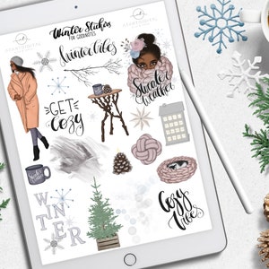 Winter Goodnotes Digital Stickers, Christmas Goodnotes Planner, Afro ...
