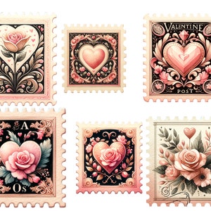 Valentine's Day Retro Clip Art With Vintage Stamps, Postage | Vintage ...