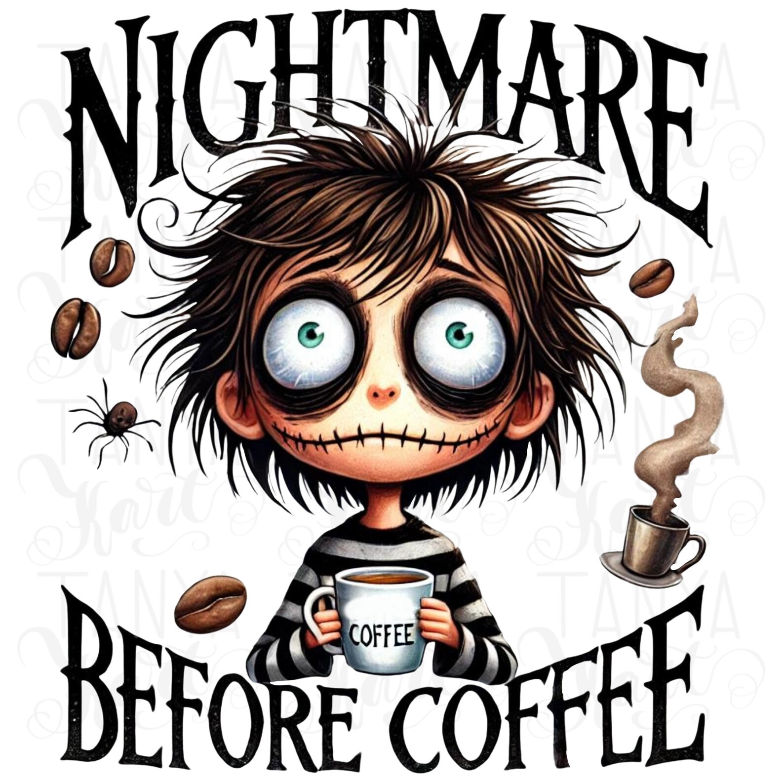 Nightmare Before Coffee PNG: Watercolor Halloween Design (digital ...