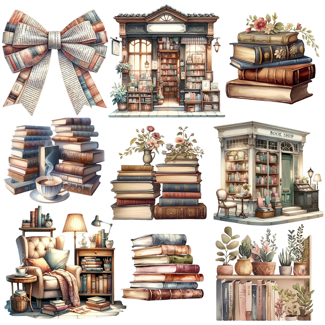 Floral Book Png Bundle: Reading Clipart, Book Lover Designs (digital ...