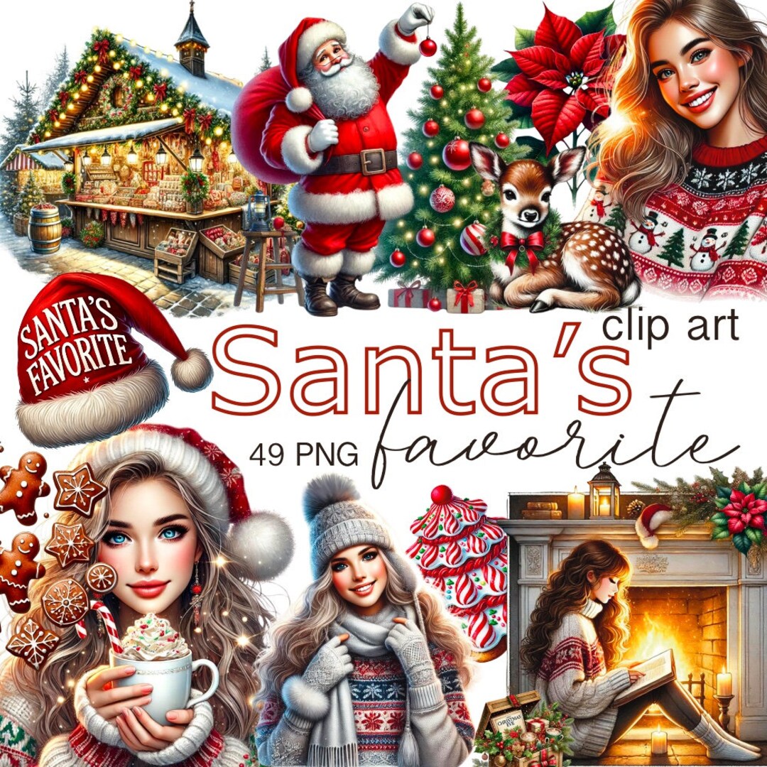 Cozy Christmas PNG Bundle, Watercolor Christmas Girl & Tree Clipart for ...
