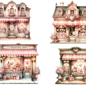 Valentine Shops Clipart Bundle | Pale Pink Watercolor PNG for ...