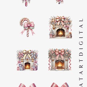 Coquette Christmas Clipart Bundle, Pink Bows, Pastel Retro Designs ...