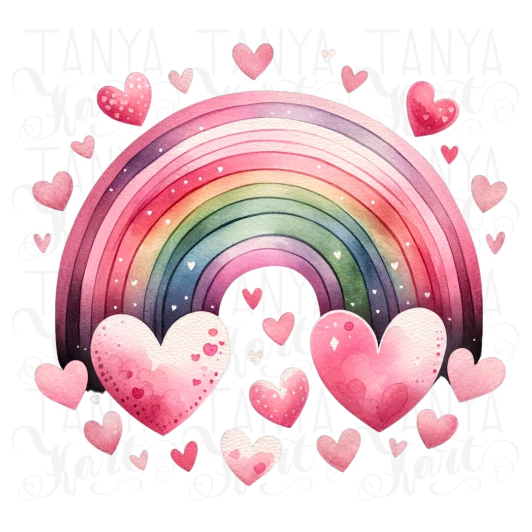 Rainbow Heart PNG Printable Artwork, Valentine Gift Ideas for DIY ...