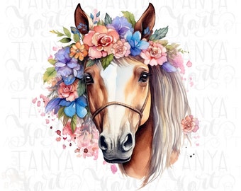 Watercolor Horse PNG Download Floral Wreath Sublimation Design - Etsy
