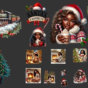 Christmas Black Girl PNG Bundle, Watercolor Christmas Tree Clipart for ...