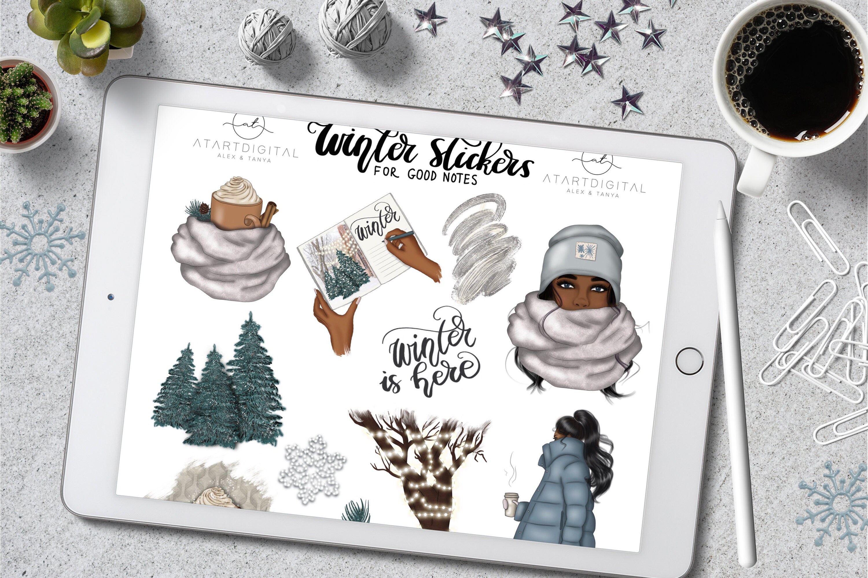 Winter Kit Digital Stickers for Goodnotes 5 Planner African - Etsy