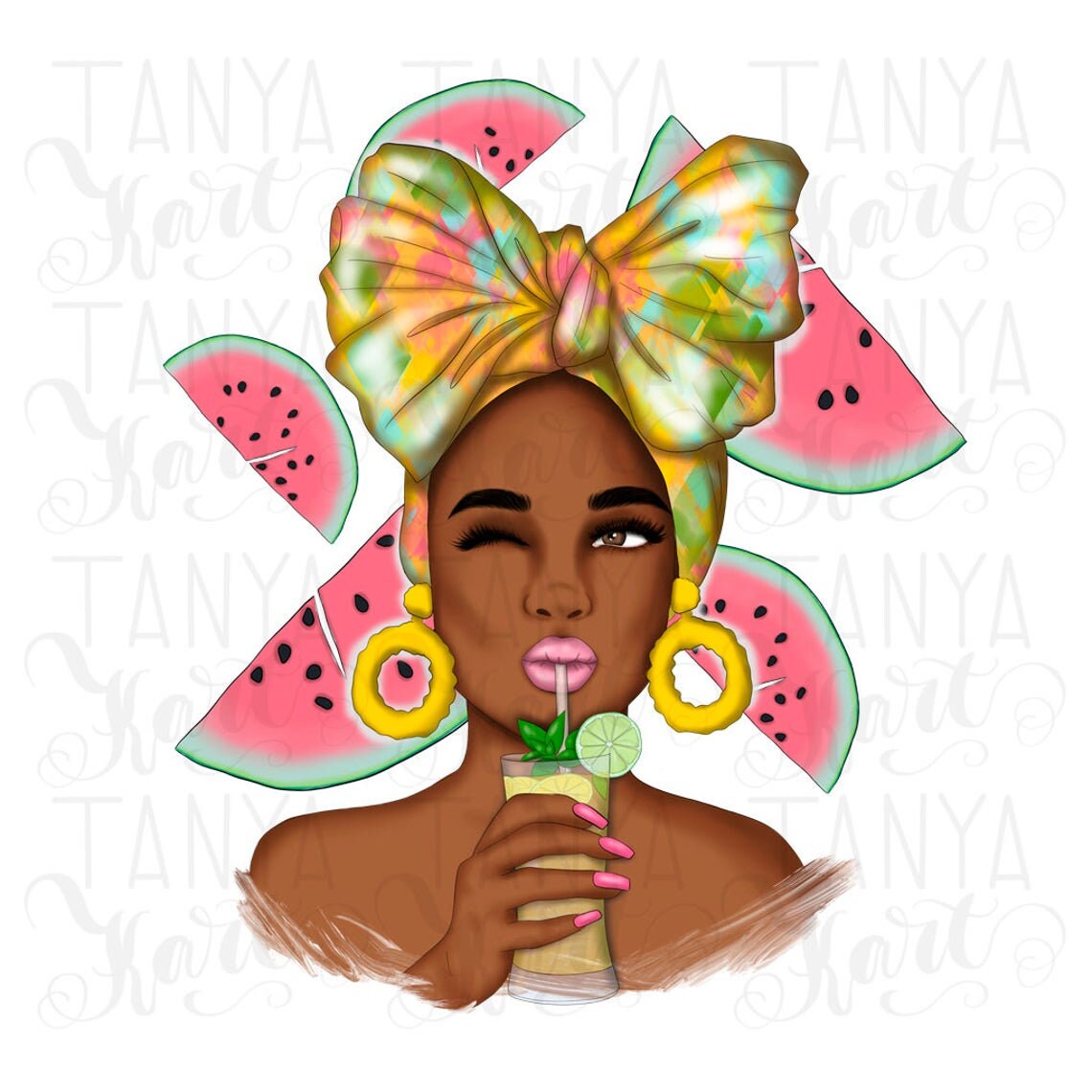 Watermelon Design, Afro Woman, Sublimation Png, Digital Art African ...