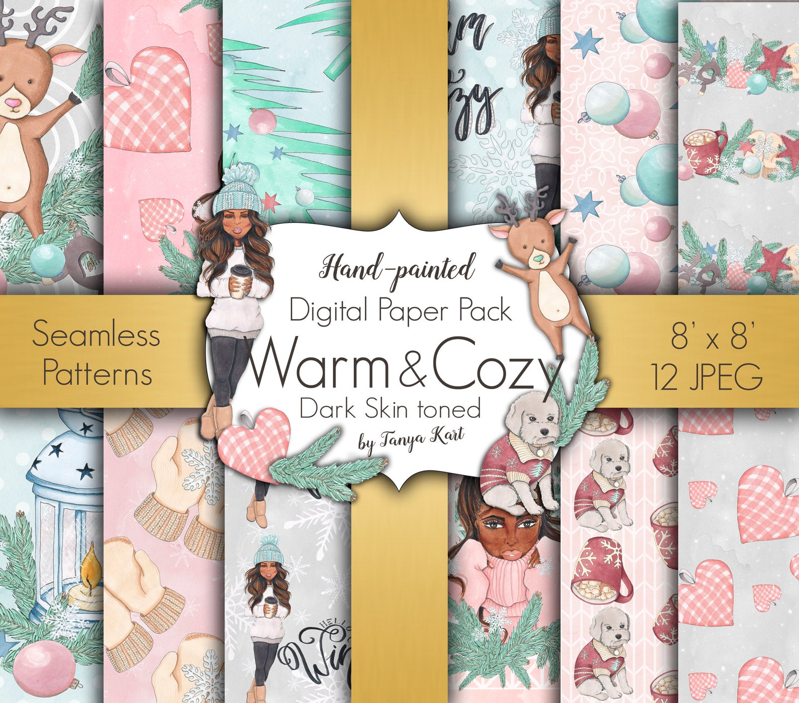 December Paper Pack Winter Digital Paper Dark Skin Toned - Etsy