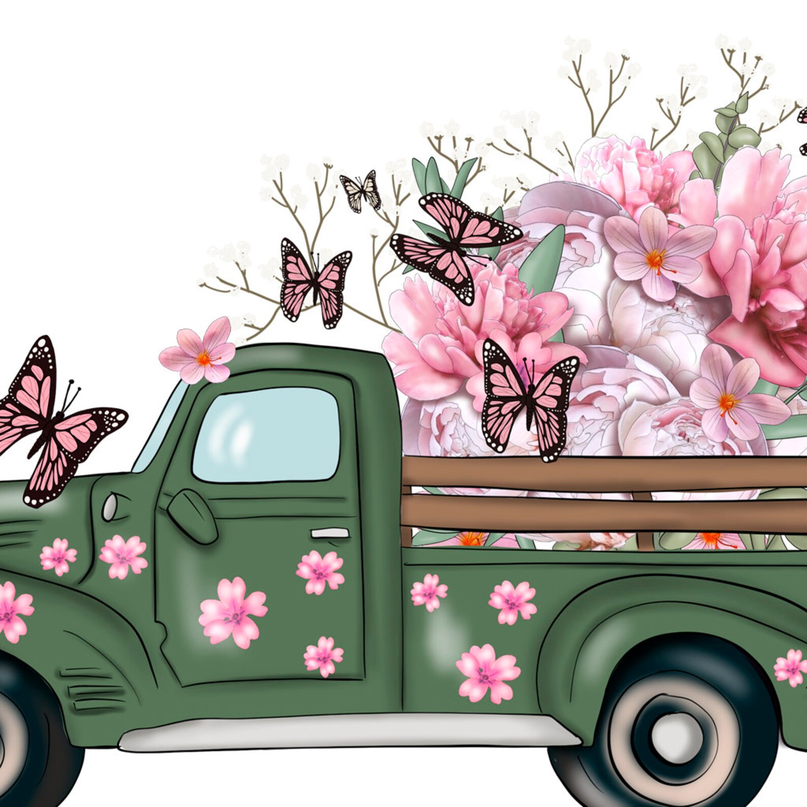 Sublimation Design Spring Truck Png, Truck With Flowers, Spring ...