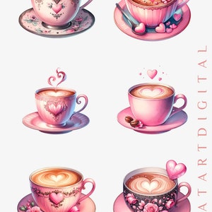 Coffee Cups Clipart Set With Pink Chocolate for Planner Stickers, Pink ...