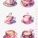 Coffee Cups Clipart Set With Pink Chocolate for Planner Stickers, Pink ...