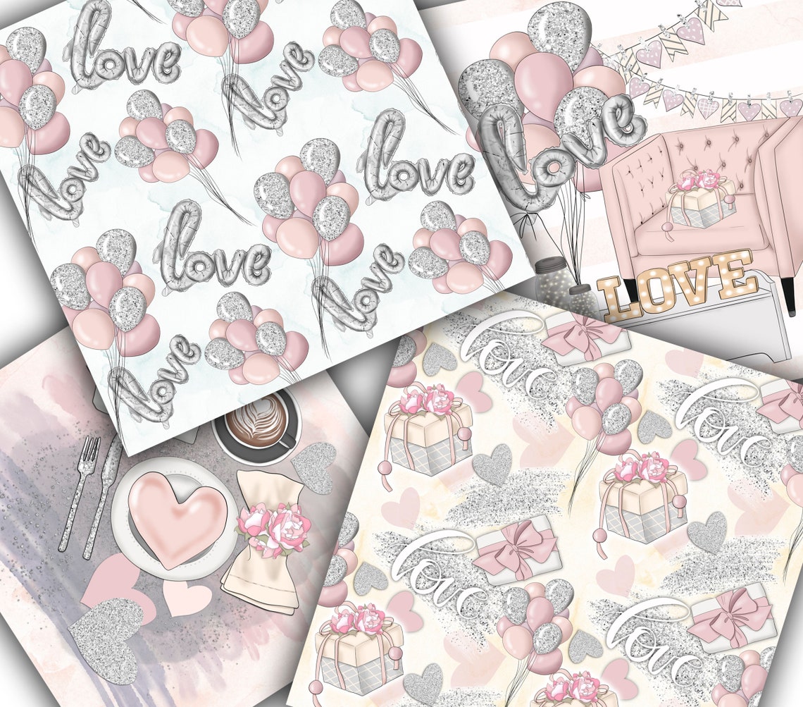 Girly Digital Paper Love Patterns Valentine Papersfashion | Etsy
