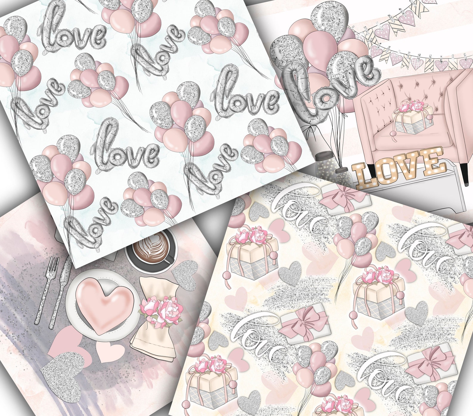 Girly Digital Paper Love Patterns Valentine Papersfashion | Etsy