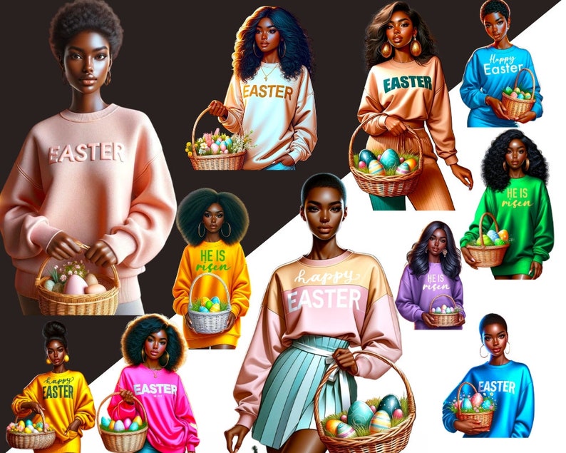 Black Girl Easter Clip Art Bundle | Spring Sublimation PNG, Digital ...