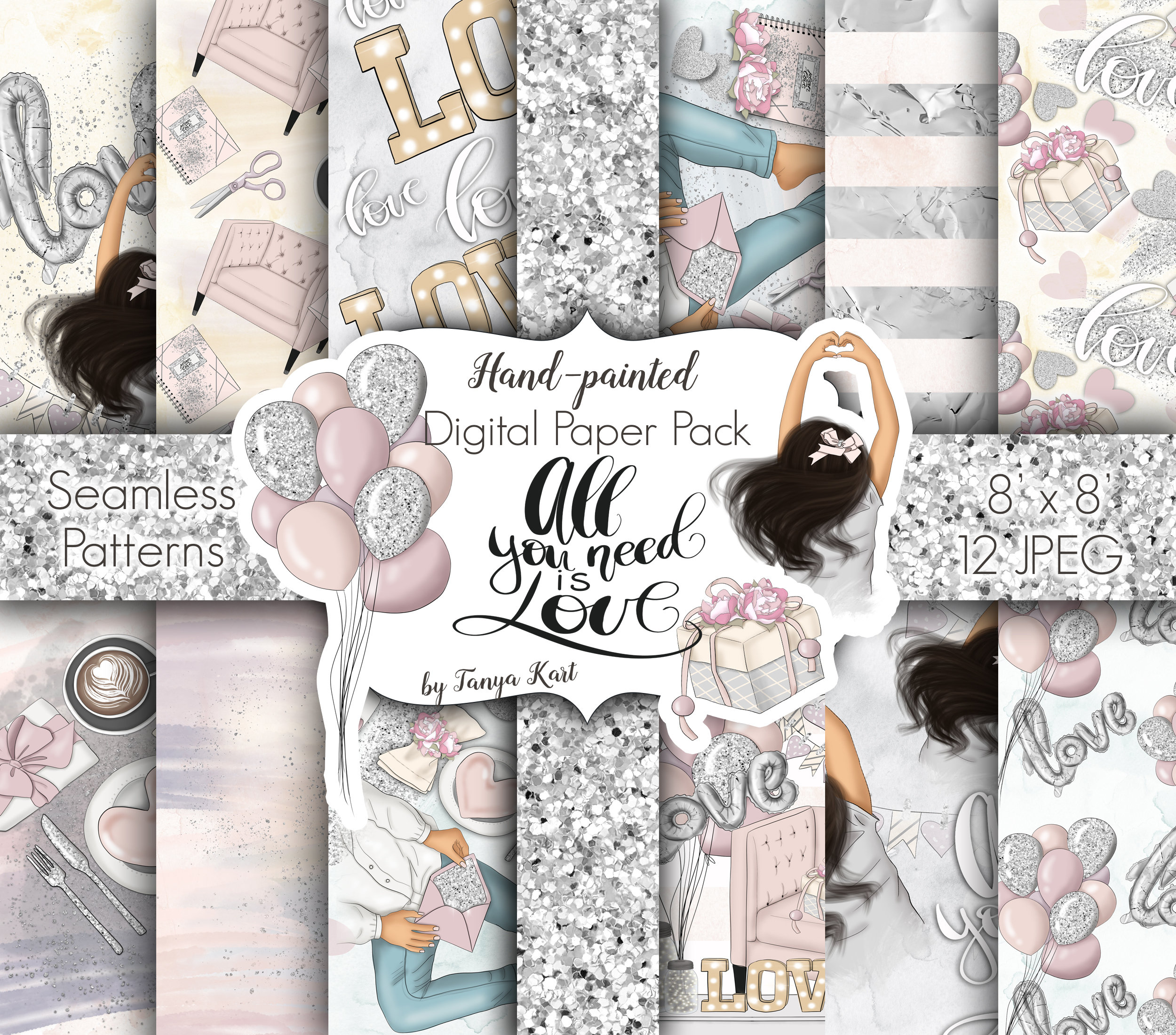 Girly Digital Paper Love Patterns Valentine Papersfashion | Etsy