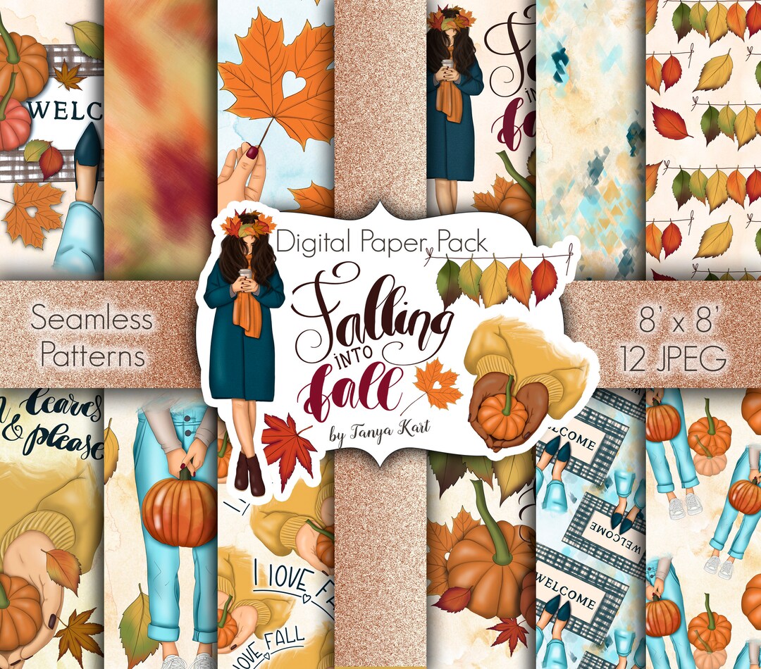 Fall Digital Papers, Autumn Patterns, Autumn Leaves Paper, Planner ...