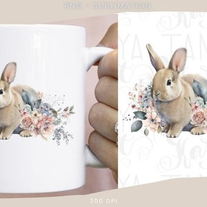Rabbit Digital File, Easter Sublimation, Flowers Png Files, Spring ...