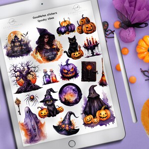 Halloween Digital Sticker Pack, Witchy Girls, Scary Icons, Autumn ...